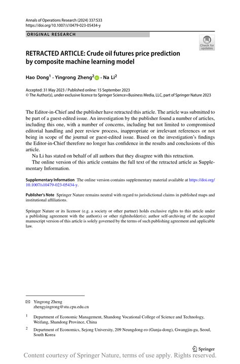 Retracted Article Crude Oil Futures Price Prediction By Composite
