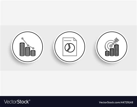 Set Line Target With Coin Symbol Pie Chart Vector Image