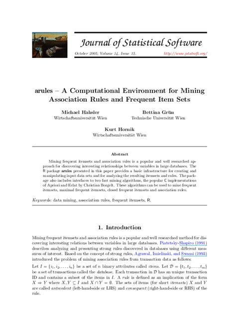 Pdf Arules A Computational Environment For Mining Association Rules And Frequent Item Sets