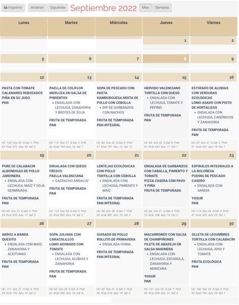 MenÚ Escolar Septiembre 22 Colegio Público Luis Cernuda De Elche