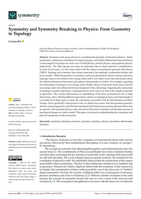 Pdf Symmetry And Symmetry Breaking In Physics From Geometry To Topology