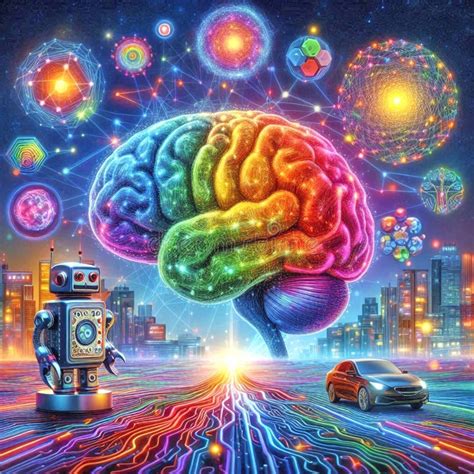 Artificial Intelligence A Human Brain Neural Connections And A Small Robot Symbolizing Ai