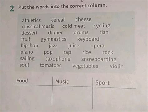 2 Put The Words Into The Correct Column StudyX