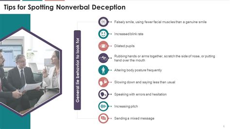 Tips For Spotting Nonverbal Deception Training Ppt Presentation Graphics Presentation