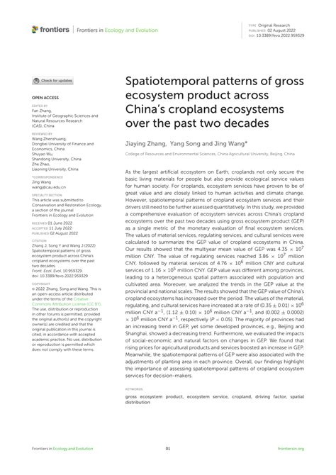 Pdf Spatiotemporal Patterns Of Gross Ecosystem Product Across Chinas Cropland Ecosystems Over