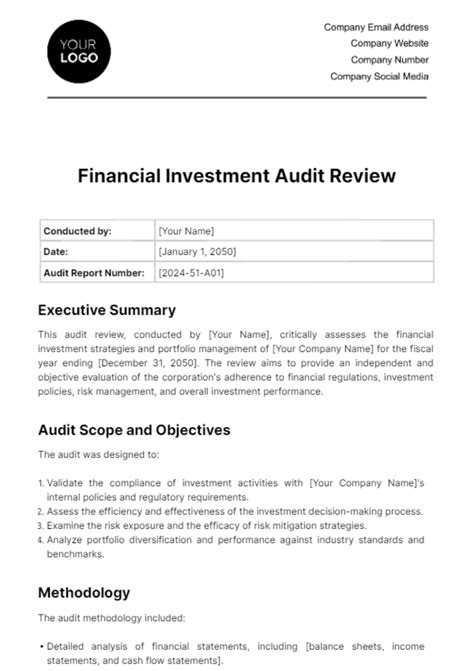 Free Financial Investment Audit Review Template To Edit Online