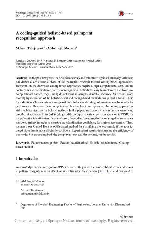A Coding Guided Holistic Based Palmprint Recognition Approach Request Pdf