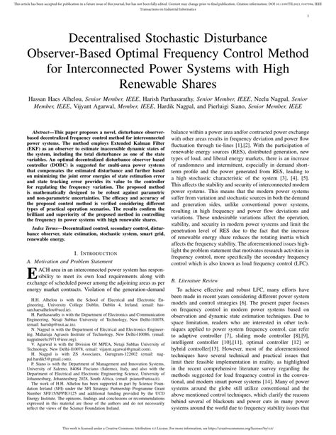 Pdf Decentralized Stochastic Disturbance Observer Based Optimal Frequency Control Method For