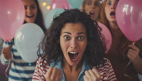 A Woman With Her Mouth Open And A Group Of Women Behind Her Premium