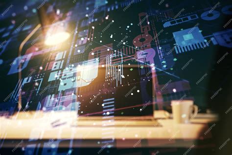 Premium Photo Multi Exposure Of Abstract Programming Language Hologram On Computer Background