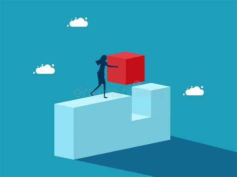 Woman Solving A Problem With A Red Cube Business Concept Stock Vector