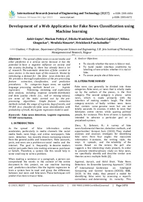 Pdf Development Of A Web Application For Fake News Classification Using Machine Learning