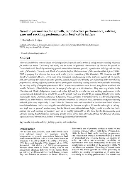 Pdf Genetic Parameters For Growth Reproductive Performance Calving Ease And Suckling