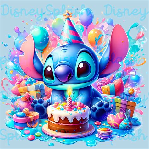 Birthday Stitch Clipart Watercolor Rainbow Splash Png Digital