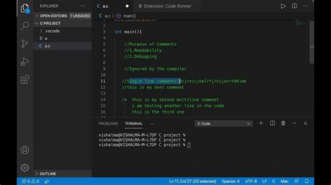 Single Line And Multiline Comments In C And Debugging Using Comments In C Youtube