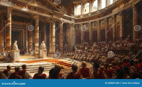 Vfx Roman Senate Hall Purple Robed Figure Addresses Assembly In Grand
