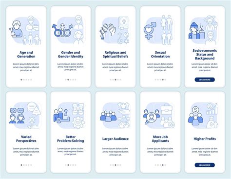 Diversity And Inclusion Light Blue Onboarding Mobile App Screen Set