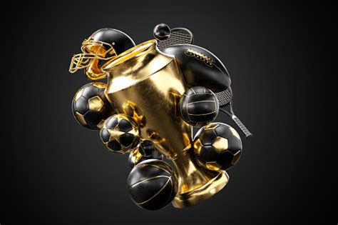 검은 색과 황금 스포츠 장비와 골든 챔피언십 트로피 컵3d 그림 0명에 대한 스톡 사진 및 기타 이미지 0명 1위 3차원 형태 Istock