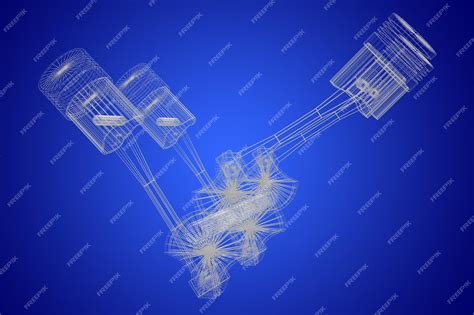 Premium Photo Four Cylinder Wireframe Car Engine Isolated On Blue Background