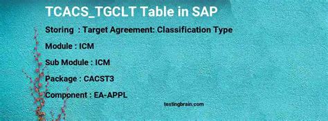 TCACS TGCLT SAP Table For Target Agreement Classification Type
