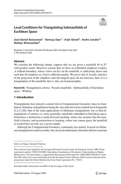 Pdf Local Conditions For Triangulating Submanifolds Of Euclidean Space