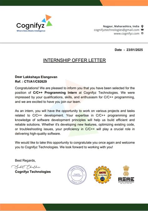 lakkshaya elangovan on linkedin cognifyz cognifytech cognifyztechnologies internship c