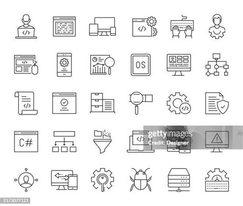 Programming Simple Line Icon Set Coding Developer Devops Computer