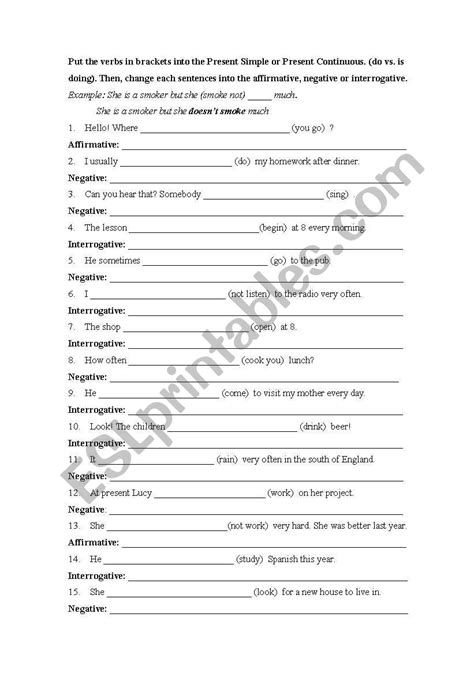 Present Tenses Revision Esl Worksheet By Lolarivero