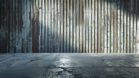 Premium Photo Tin Wall Background With Concrete Floor Generative Ai
