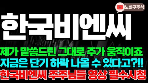 한국비엔씨 주가전망 제가 말씀드린 그대로 주가 움직이죠 지금은 단기 하락 나올 수 있다고 한국비엔씨 주주님들 영상