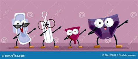 Period Hygiene Products Dancing And Dabbing Vector Cartoon Style