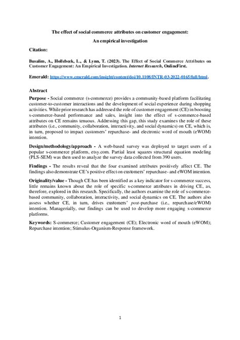 Pdf The Effect Of Social Commerce Attributes On Customer Engagement An Empirical Investigation