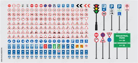 Set Of Road Signs And Traffic Light Vectors Traffic Signs Collection