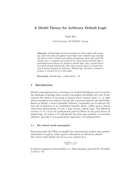 Pdf A Model Theory For Arbitrary Default Logic