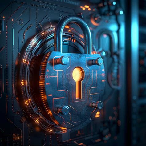 Virtual Safety 3d Rendering Of Padlock Emphasizes Cyber Security Concept Stock Illustration