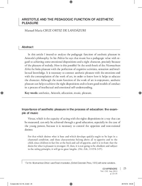 Pdf Aristotle And The Pedagogic Function Of Aesthetic Pleasure