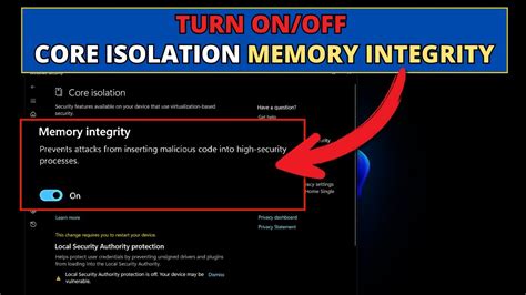 How To Turn Onoff Core Isolation Memory Integrity Windows 11 Youtube