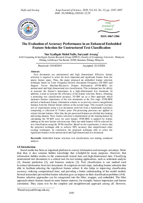 pdf the evaluation of accuracy performance in an enhanced embedded feature selection for
