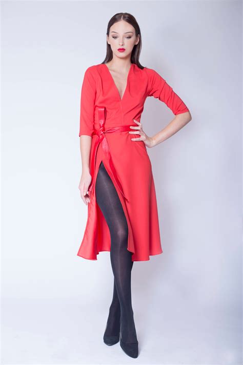 Women Dress Long Sleeve Dress Sexy Red Dress Minimal Dress Etsy