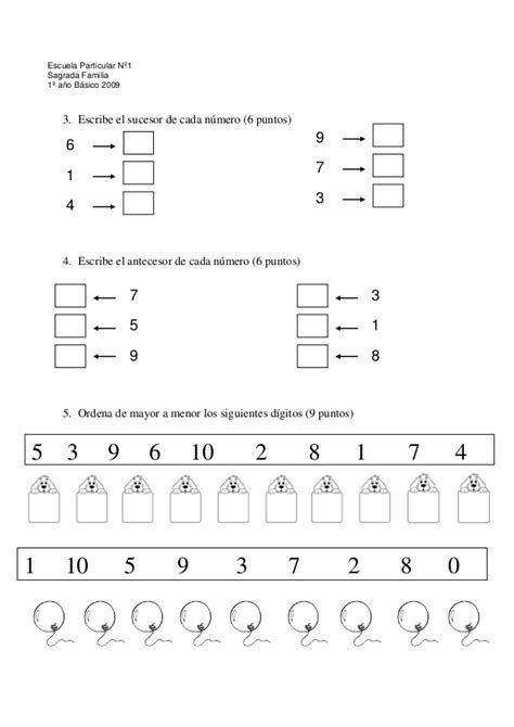 Actividades De Matemáticas Del 1 Al 10