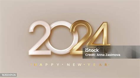 사실적인 골드 메탈 숫자 일러스트레이션으로 2024년 새해 복 많이 받으세요 포스터 배너 인사말 및 2024년 새해 축하를 위한 프리미엄 사실적인 축제 벡터 디자인 12월