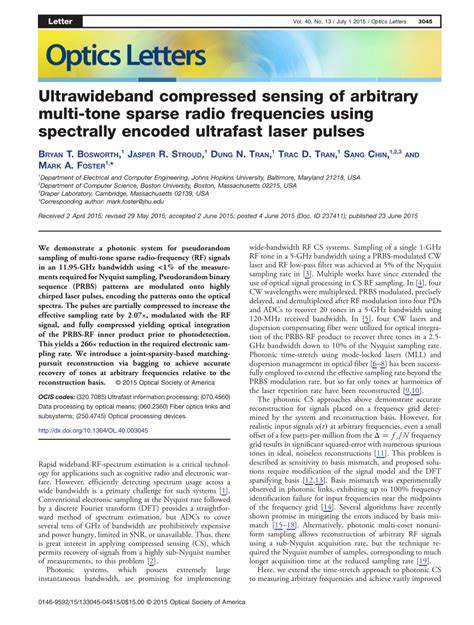 Ultrawideband Compressed Sensing Of Arbitrary Multi Tone Sparse Radio Frequencies Using
