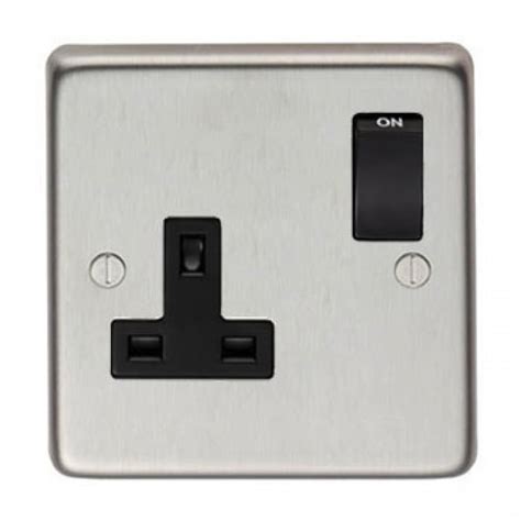From The Anvil Single 13amp Switched Socket Satin Stainless Steel