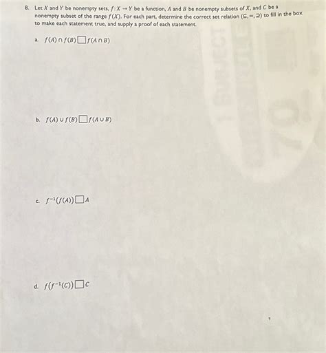 Solved Let X ﻿and Y ﻿be Nonempty Sets Fx→y ﻿be A Function