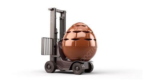 흰색 배경에 대해 큰 갈색 부활절 달걀을 운반하는 3d 렌더링된 지게차 계란 배경 부활절 음식 계란 배경 일러스트 및 사진