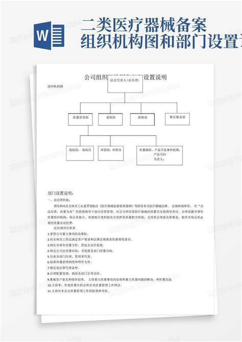 二类医疗器械备案组织机构图和部门设置说明word模板下载 编号lpewnnxe 熊猫办公