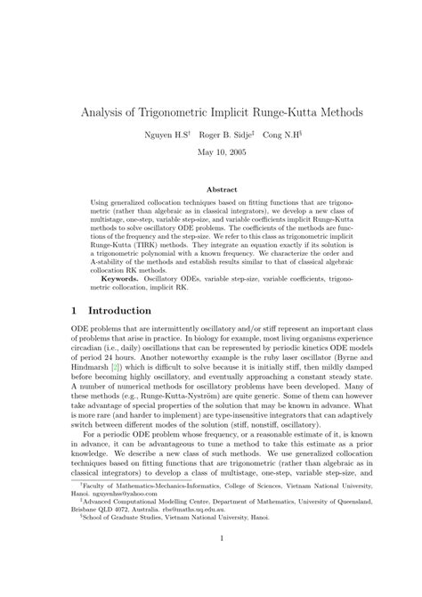 Pdf Analysis Of Trigonometric Implicit Runge Kutta Methods