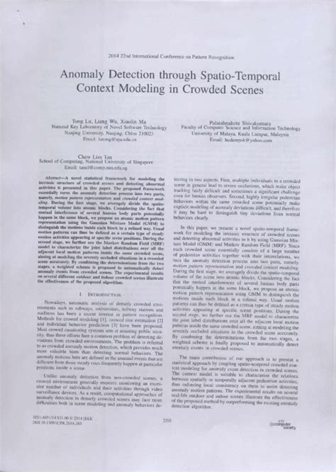 pdf anomaly detection through spatio temporal context modeling in