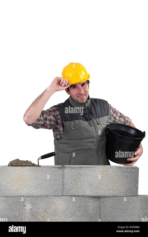 Man Laying A Block Wall Stock Photo Alamy