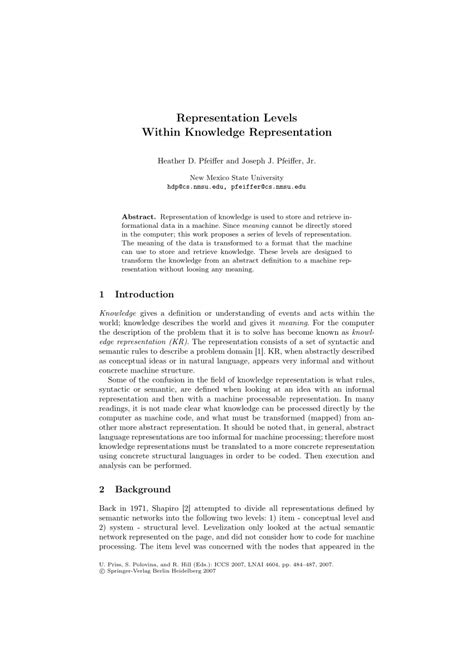 Pdf Representation Levels Within Knowledge Representation